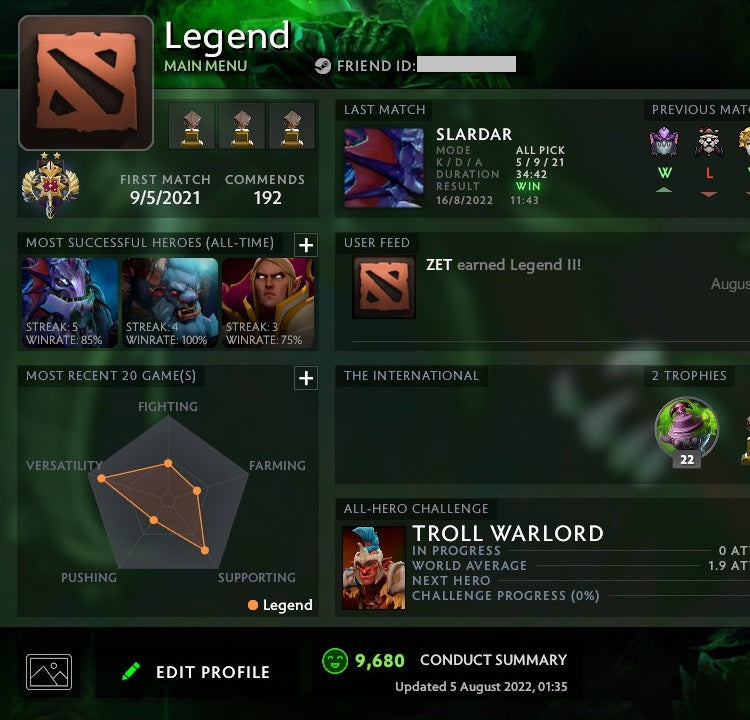 Legend II | MMR: 3280 - Behavior: 9680 – VikingDOTA