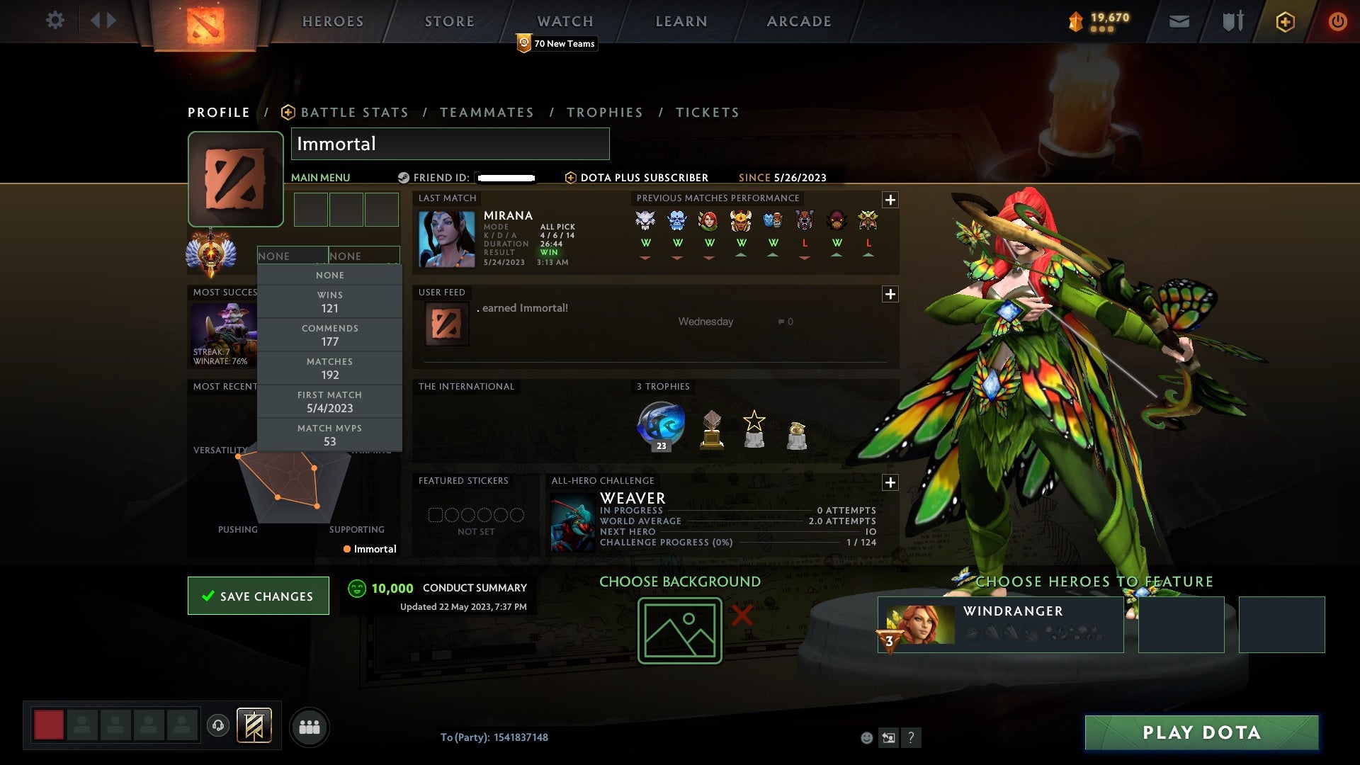 Immortal | MMR: 5744 - Behavior: 10000 – VikingDOTA