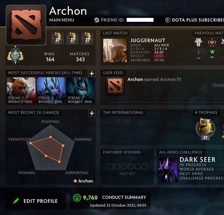 Archon I | MMR: 2290 - Behavior: 9760 – VikingDOTA