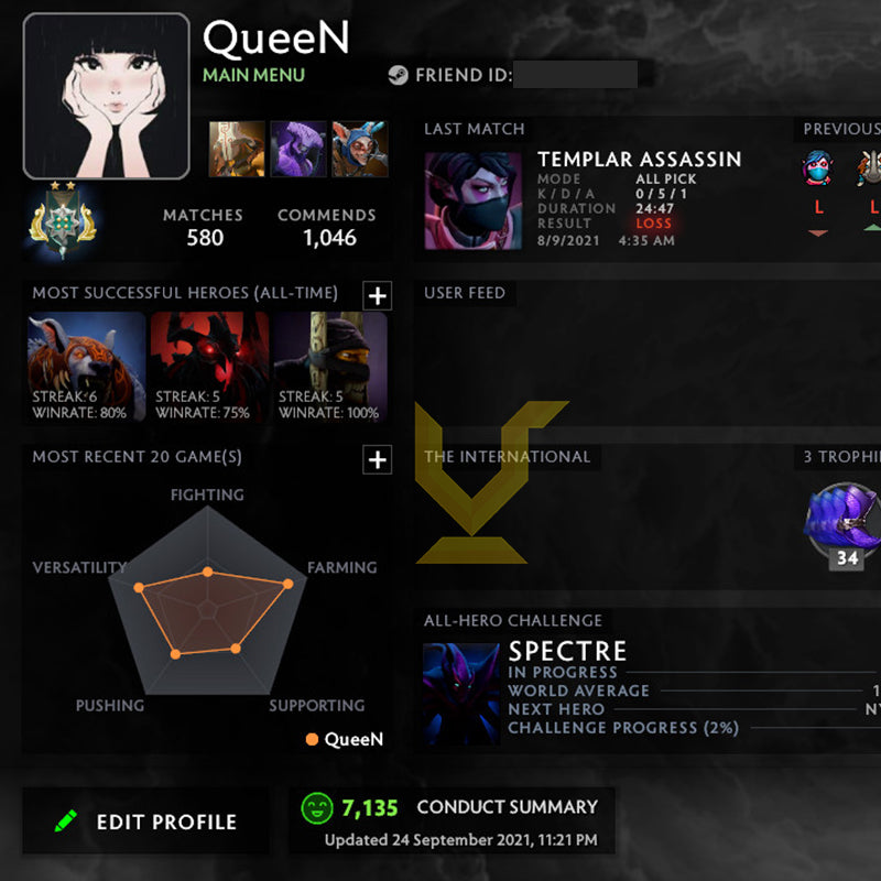 Archon II | MMR: 2580 - Behavior: 7135 – VikingDOTA