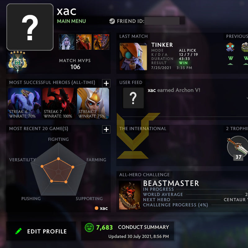 Archon V | MMR: 3070 - Behavior: 7683 – VikingDOTA