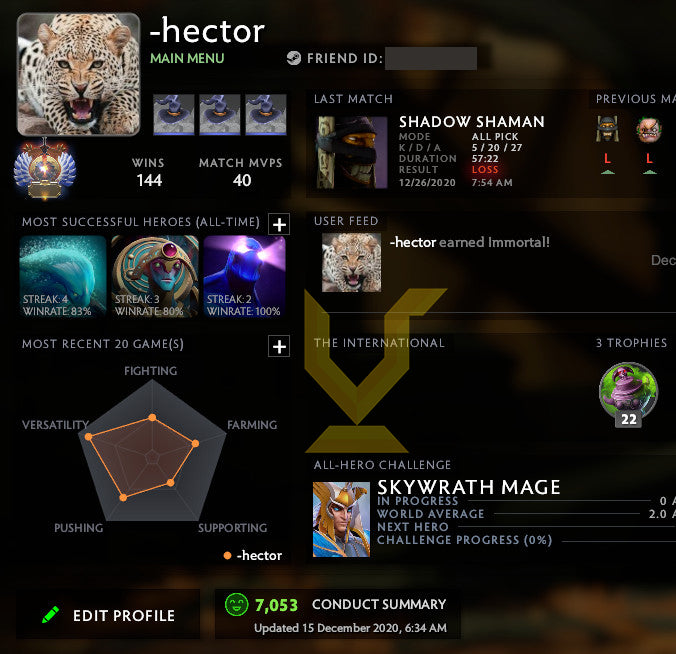 Immortal | MMR : 5600 - Behavior : 7053 – VikingDOTA