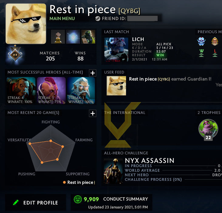Guardian I | MMR : 770 - Behavior : 9909 – VikingDOTA