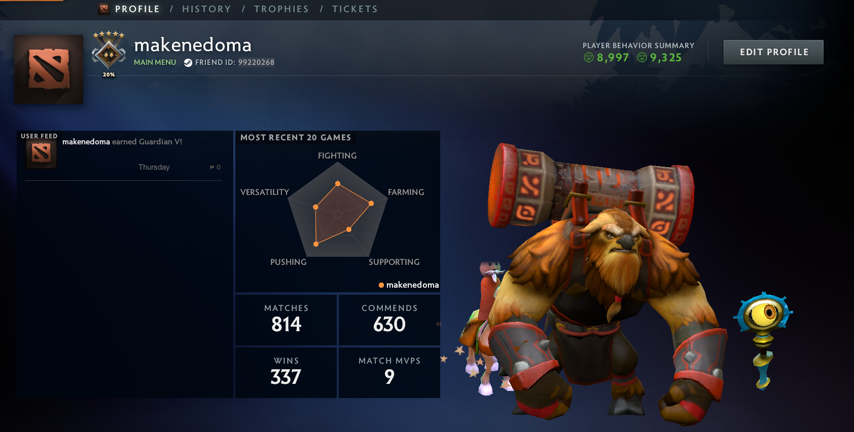 Guardian V | MMR: 1418 - Behavior: 8997 - Communication: 9325 – VikingDOTA