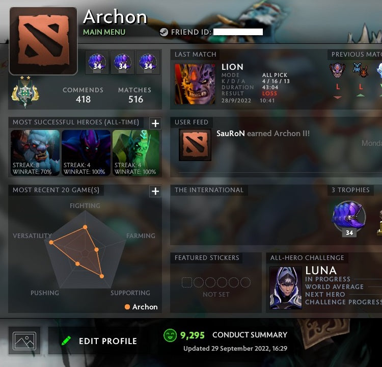 Archon II | MMR: 2470 - Behavior: 9295 – VikingDOTA