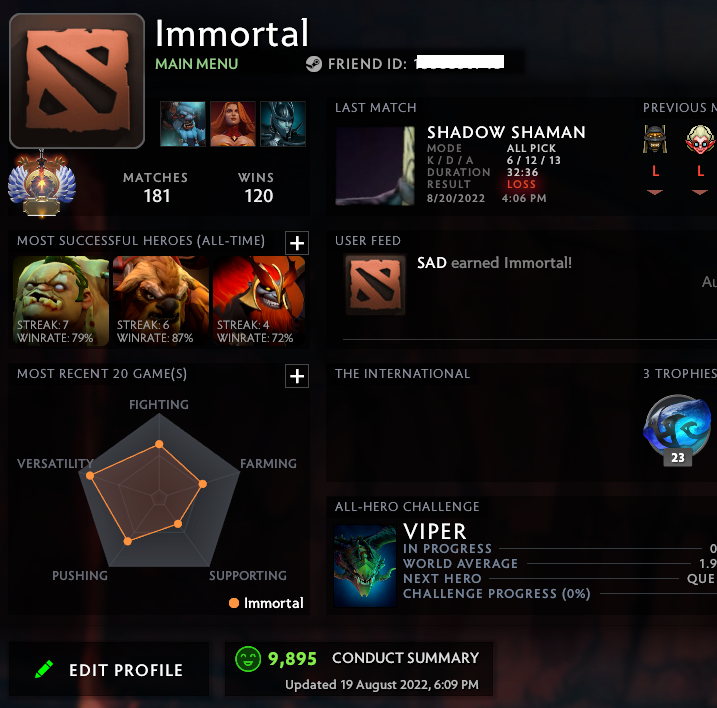 Immortal | MMR: 5920 - Behavior: 9895 – VikingDOTA
