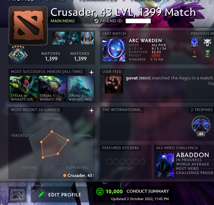 Crusader V | MMR: 2150 - Behavior: 10000 – VikingDOTA
