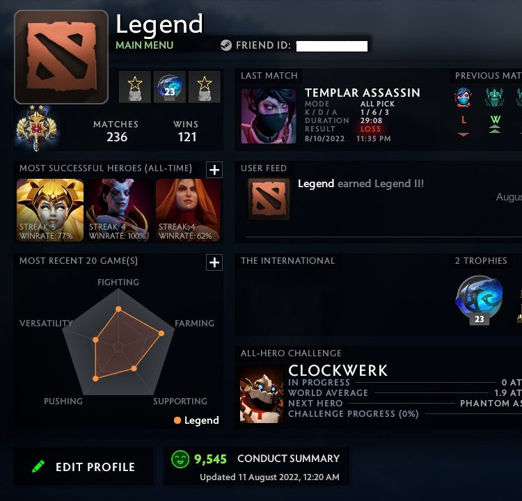 Legend II | MMR: 3210 - Behavior: 9545 – VikingDOTA