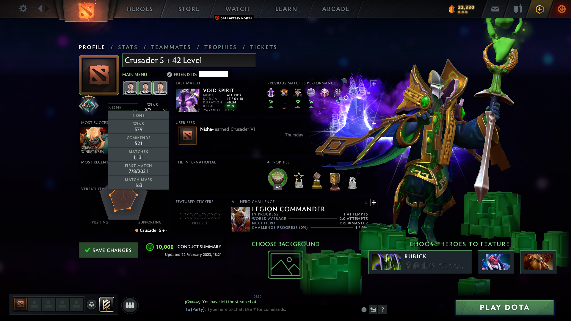 Crusader V | MMR: 2250 - Behavior: 10000 – VikingDOTA