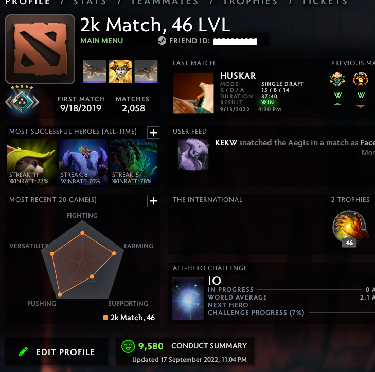 Crusader V | MMR: 2110 - Behavior: 9580 – VikingDOTA