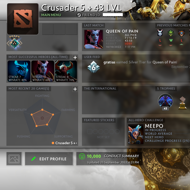 Crusader V | MMR: 2170 - Behavior: 10000 – VikingDOTA
