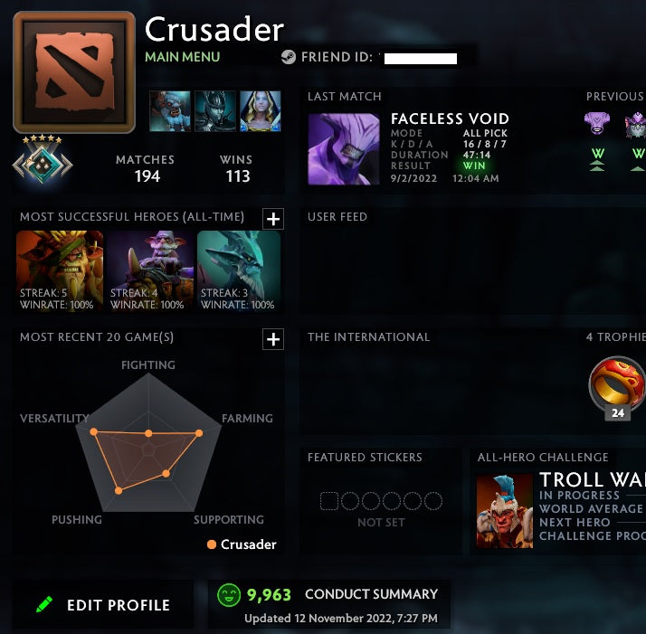 Crusader V | MMR: 2230 - Behavior: 9963 – VikingDOTA