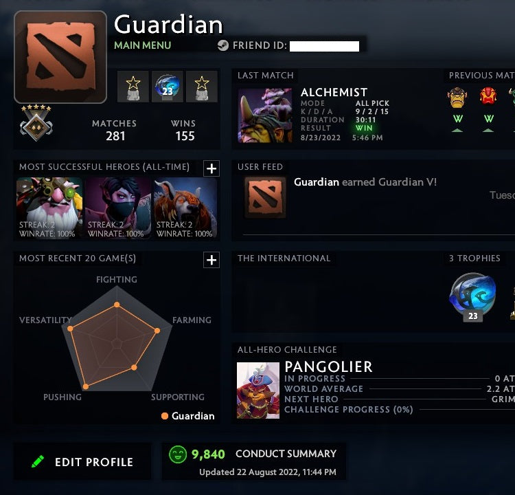 Guardian V | MMR: 1400 - Behavior: 9840 – VikingDOTA
