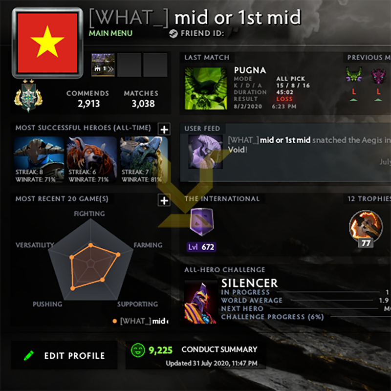 Archon II | MMR: 2450 - Behavior: 9225 – VikingDOTA