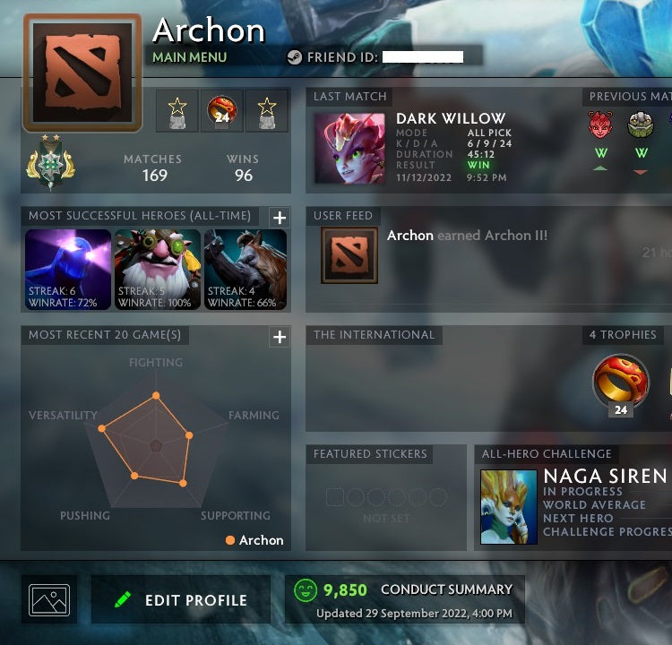 Archon II | MMR: 2540 - Behavior: 9850 – VikingDOTA