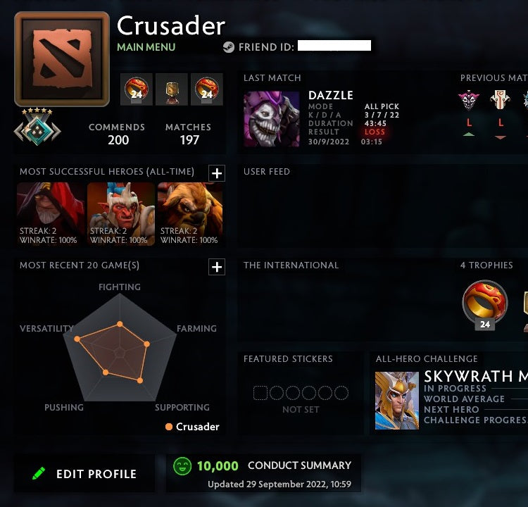 Crusader V | MMR: 2230 - Behavior: 10000 – VikingDOTA