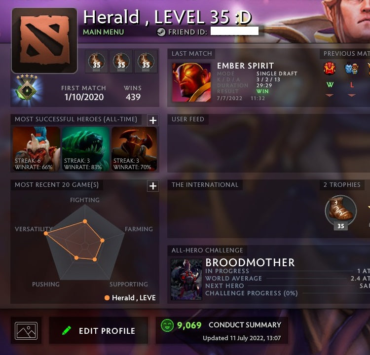 Herald V | MMR: 650 - Behavior: 9069 – VikingDOTA