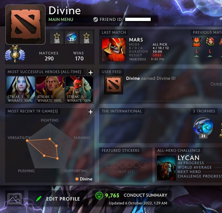 Divine II | MMR: 4790 - Behavior: 9765 – VikingDOTA