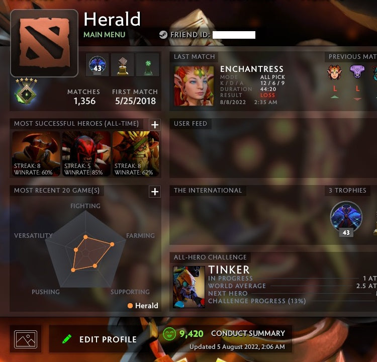 Herald V | MMR: 530 - Behavior: 9420 – VikingDOTA