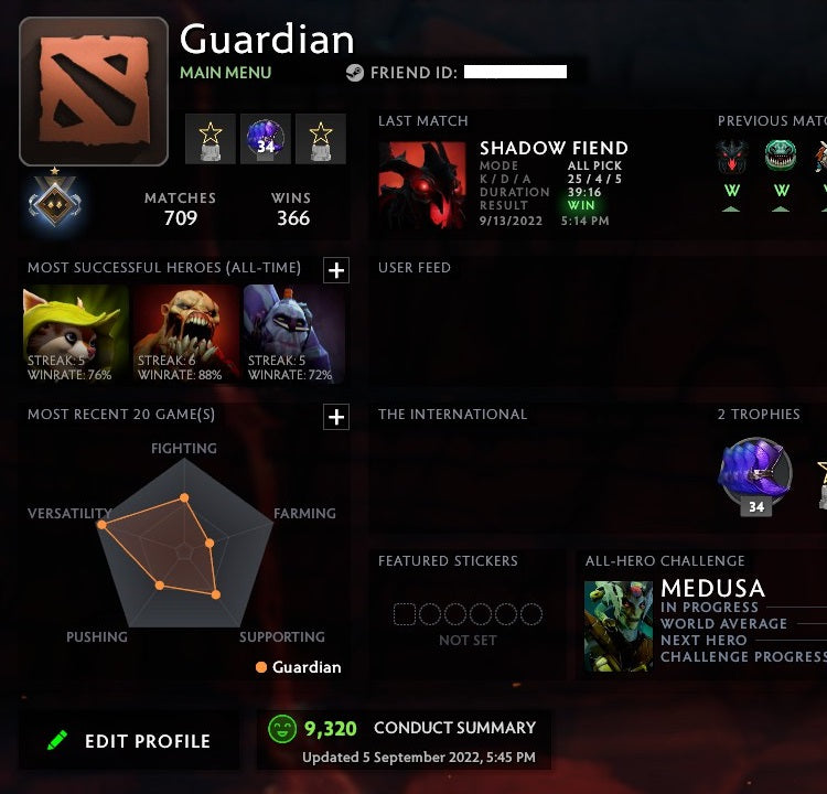 Guardian I | MMR: 800 - Behavior: 9320 – VikingDOTA