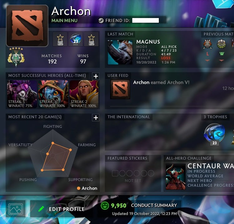 Archon V | MMR: 2950 - Behavior: 9950 – VikingDOTA