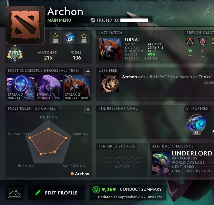 Archon I | MMR: 2410 - Behavior: 9269 – VikingDOTA