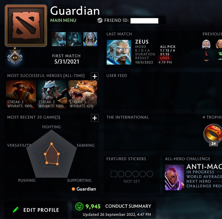 Guardian I | MMR: 690 - Behavior: 9945 – VikingDOTA