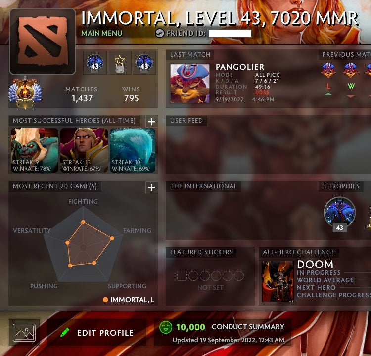 Immortal | MMR: 7020 - Behavior: 10000 – VikingDOTA