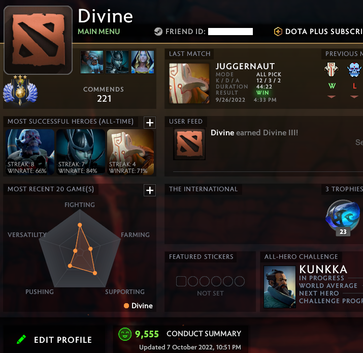 Divine III | MMR: 5160 - Behavior: 9555 – VikingDOTA