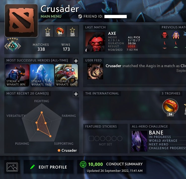 Crusader V | MMR: 2070 - Behavior: 10000 – VikingDOTA