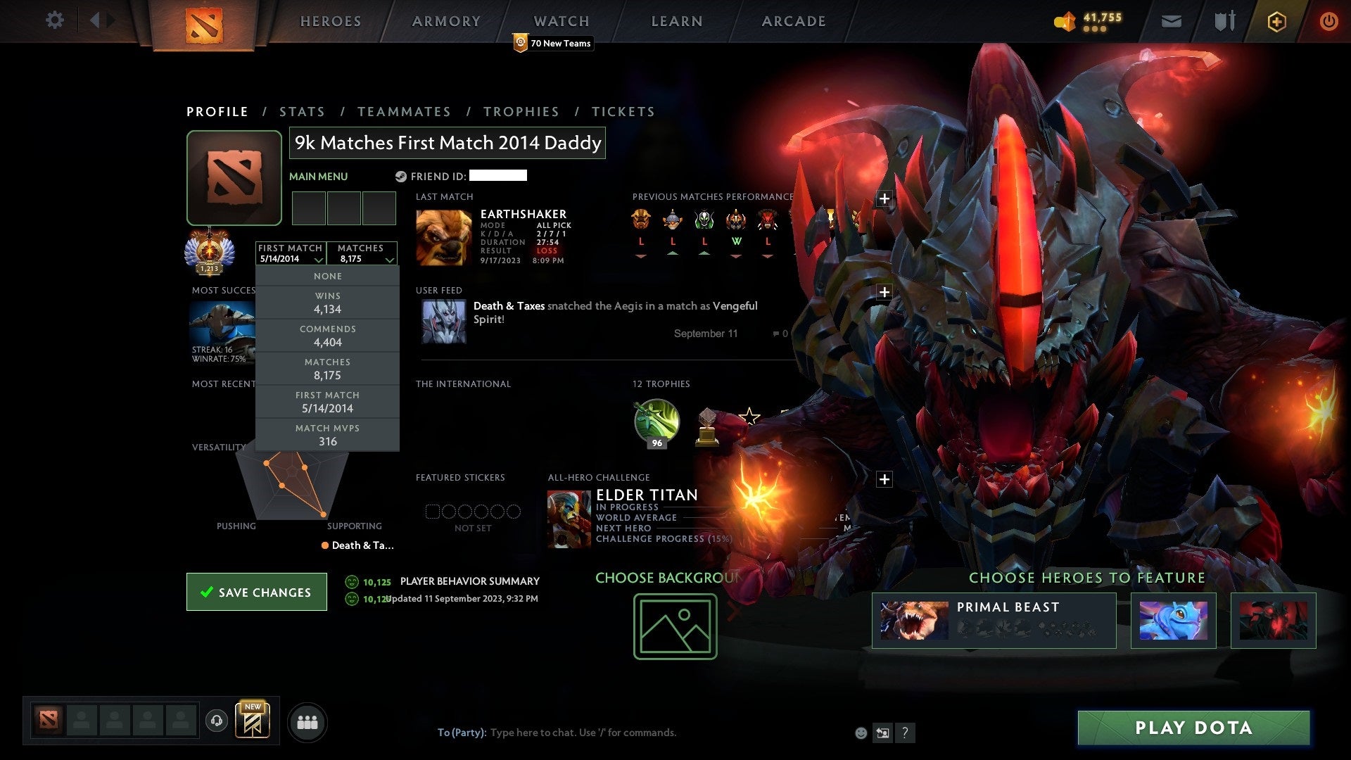 Immortal [1215] | MMR: 7406 - Behavior: 10125 - Communication: 10125 ...
