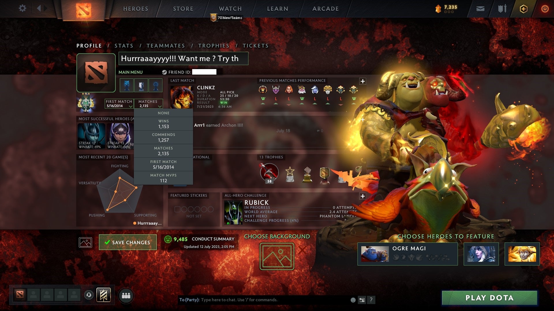 Archon II | MMR: 2634 - Behavior: 9485 – VikingDOTA