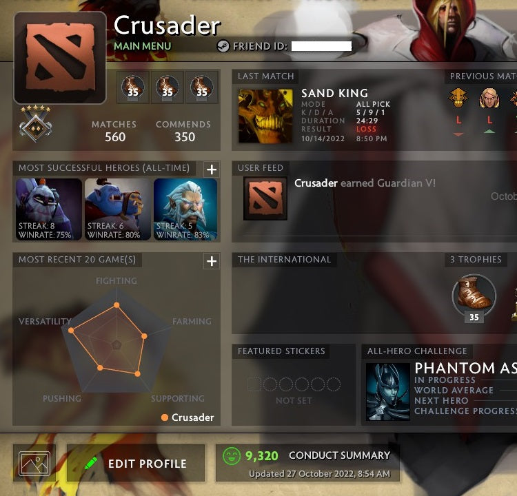 Guardian V | MMR: 1520 - Behavior: 9320 – VikingDOTA