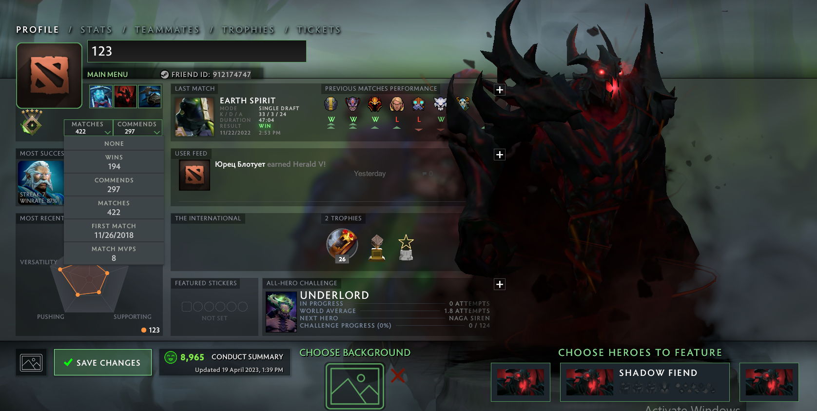 Herald V | MMR: 520 - Behavior: 8965 – VikingDOTA