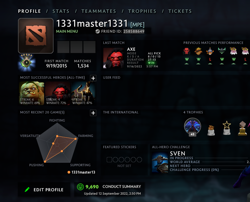 Herald V | MMR: 680 - Behavior: 9690 – VikingDOTA