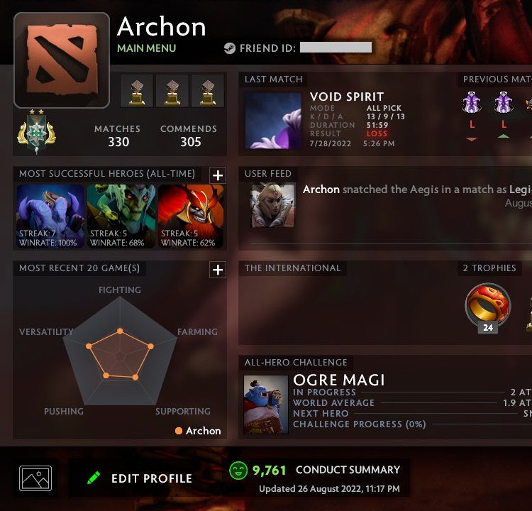 Archon II | MMR: 2380 - Behavior: 9761 – VikingDOTA