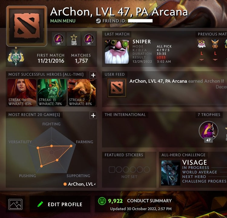 Archon I | MMR: 2350 - Behavior: 9922 – VikingDOTA