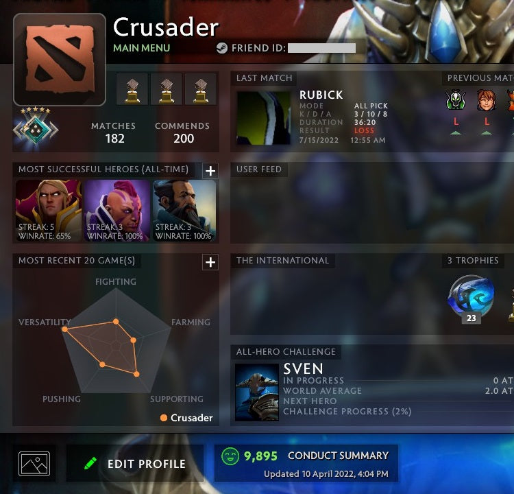 Crusader V | MMR: 2270 - Behavior: 9895 – VikingDOTA
