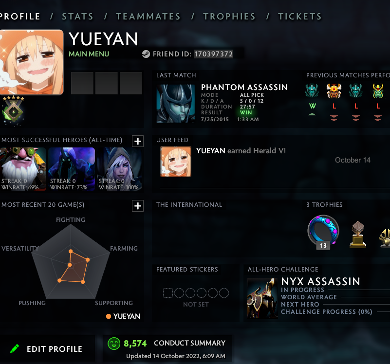 Herald V | MMR: 670 - Behavior: 8574 – VikingDOTA