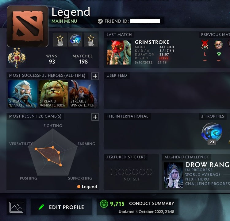 Legend II | MMR: 3200 - Behavior: 9715 – VikingDOTA