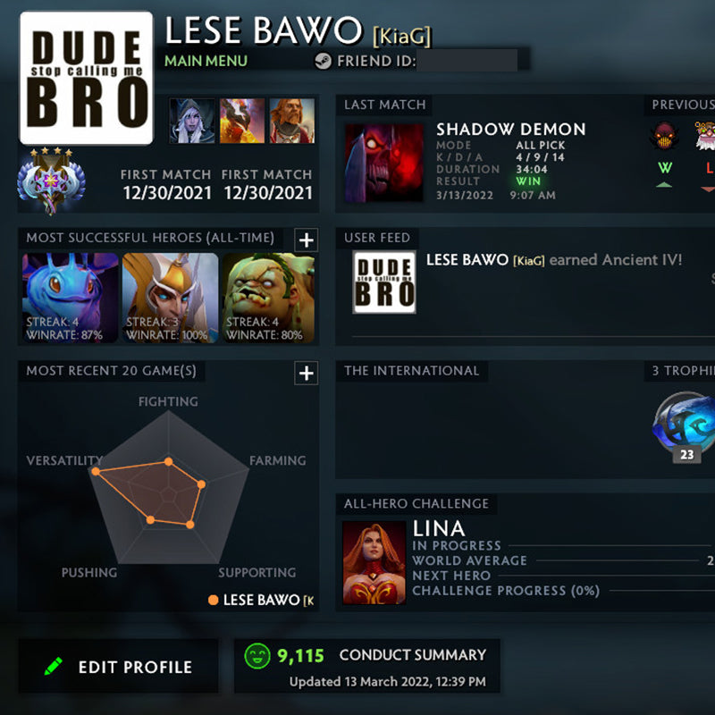 Ancient IV | MMR: 4550 - Behavior: 9100 – VikingDOTA