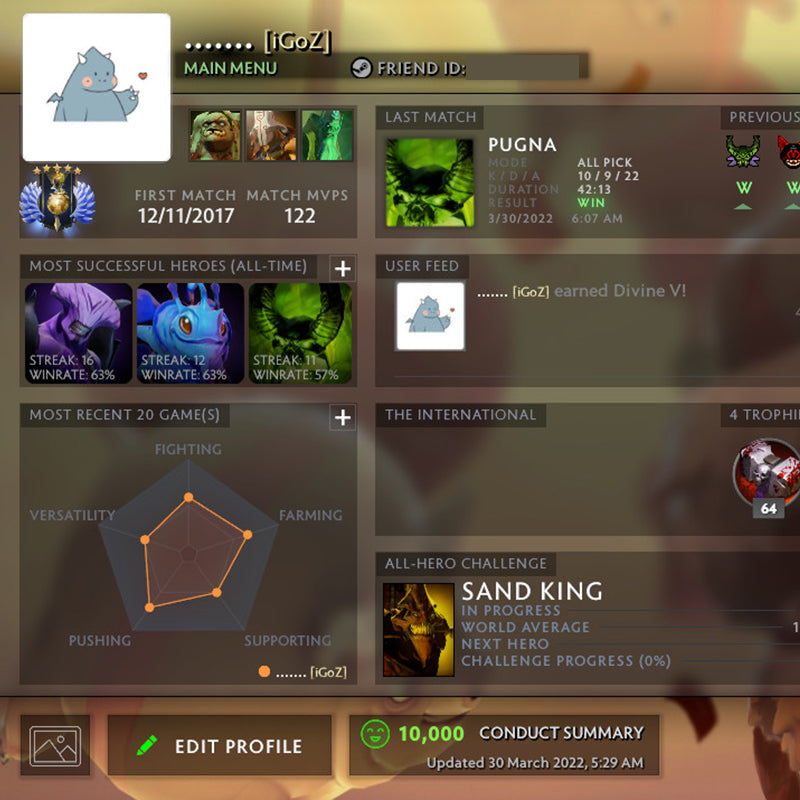 Divine V | MMR: 5480 - Behavior: 10000 – VikingDOTA