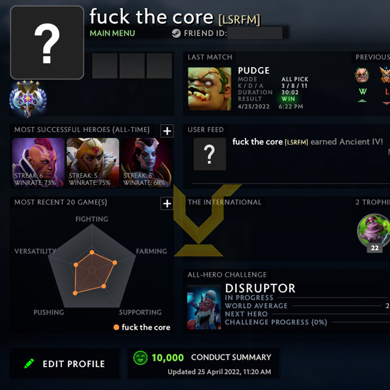 Ancient IV | MMR: 4460 - Behavior: 10000 – VikingDOTA
