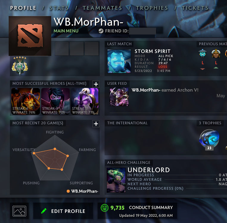 Archon V | MMR: 3020 - Behavior: 9735 – VikingDOTA